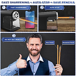 AFMAT Heavy Duty Electric Pencil Sharpener for Classroom, 6 Holes, Electric Pencil Sharpeners for Home, Pencil Sharpener Plug in for 6-11mm Pencils, Auto Stop, Super Fast, Save Pencils, Black