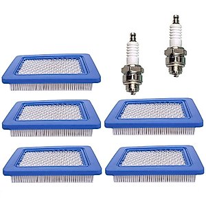491588s Air Filter Replacement for Briggs and Stratton Air Filter 491588s, Toro 20332 air filter, Air Filter 491588s with 2 Spark Plugs for Craftsman Lawn Mower Air Filter by KAKO(5+2 Pack)