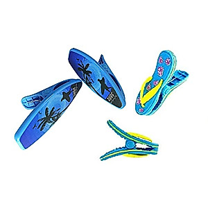 2 Set (4 Ct) Blue Flipflops / Blue Surfboard Beach Towel Clips Jumbo Size for Beach Chair, Cruise Beach Patio, Pool Accessories for Chairs, Household Clip, Baby Stroller