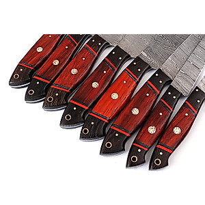 GladiatorsGuild G24RD- Professional Kitchen Knives Custom Made Damascus Steel 8 pcs of Professional Utility Chef Kitchen Knife Set with Chopper/Cleaver Pocket Case Chef Knife Roll Bag G24RD (Red)