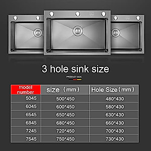 Kitchen Sink, Black Single Bowl Kitchen Sink, Stainless Steel Kitchen Sink, Top Mount (Color : B, Size : 68 * 45cm)