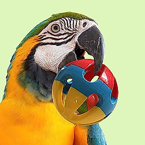 SIMENA Parrot Ball Toy with Bell, Cage Hanging Accessories for Medium to Large Birds, Parrot Toy, Interactive Puzzle Bird Bell Toy, Bird Ball, Cat Ball Toy (Globe, Set of 1)