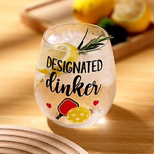 Nefelibata Pickleball Gifts Set Lucky Pickleball Crew Socks 17oz Designated Dinker Stemless Wine Glass Funny Gifts for Women Coach Mom Birthday Christmas Retirement Gift Idea Mother's Day