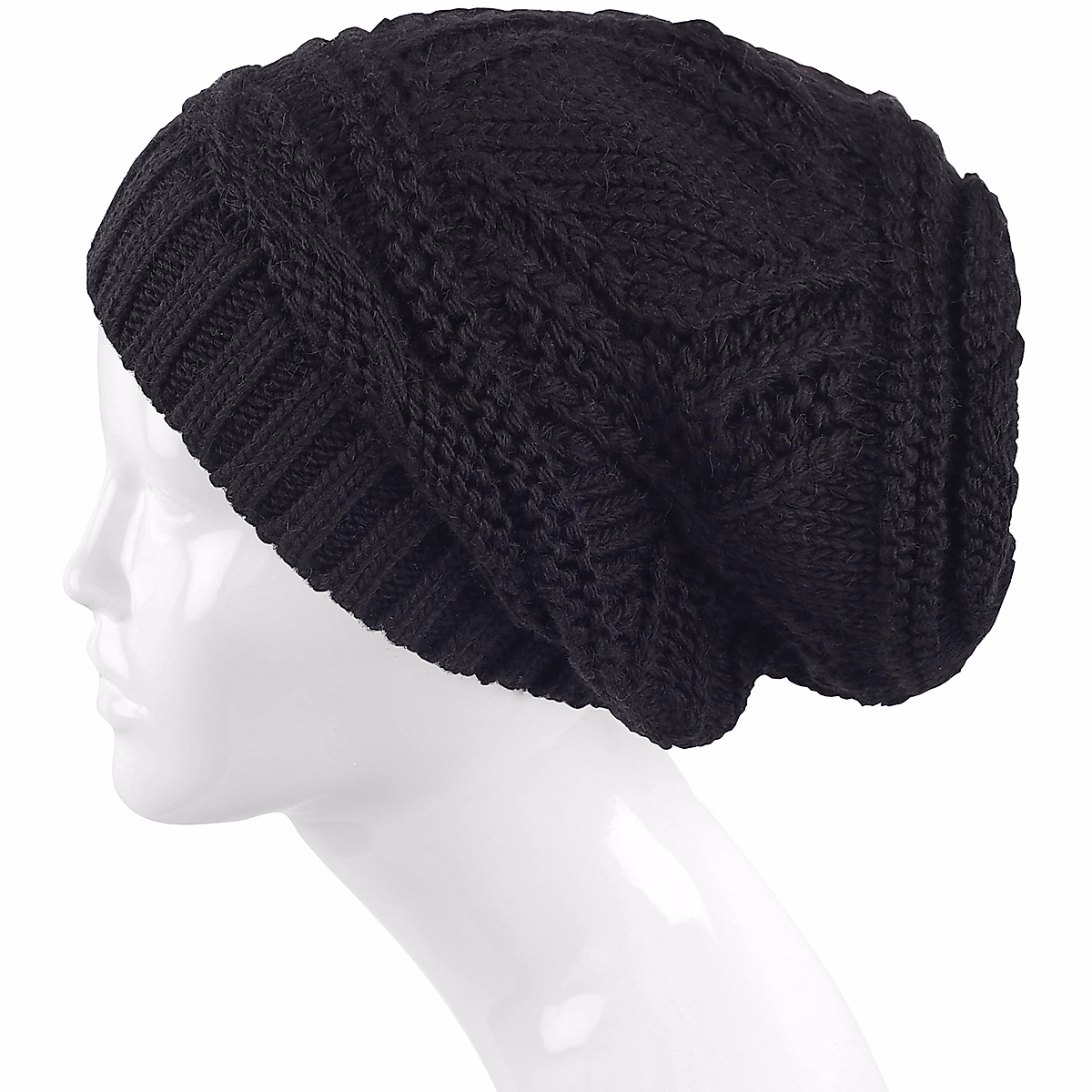 Lilax Knit Slouchy Oversized Soft Warm Winter Beanie Hat Black