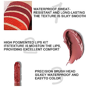 HAOYA 6 Pcs Chocolate Matte Lipstick Lipgloss Lip Gloss Stain Makeup Set, Deep Dark Red 24 Hour Stay on Matte Lipstick Long Lasting labiales matte mate larga duracion 24 horas originales Set02