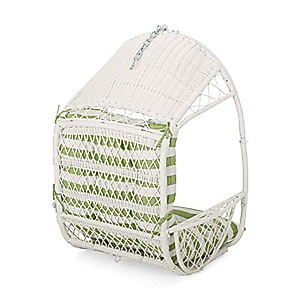 Christopher Knight Home Becky Wicker Hanging Chair with Cushion (Stand Not Included), White, Green