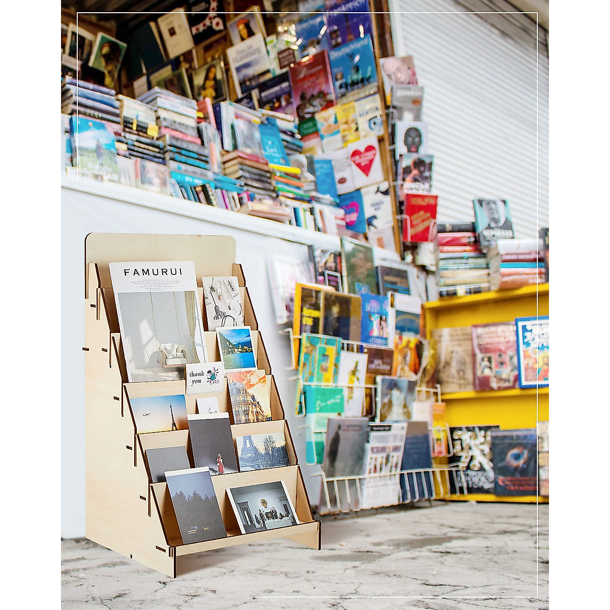 Wooden Greeting Card Display 6 Tier Sticker Display Stand Comic Book Display Wooden Portable Retail Table Display Stand Retail Counter Display Stand for Card Stickers Jewelry Soap Retail Showcase