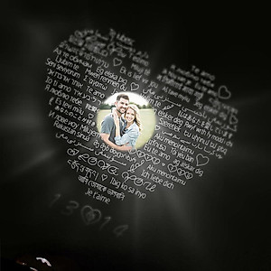 Custom Couple Photo Projection Necklace 925 Sterling Silver I Love You Necklace 100 Languages 2 Pcs Heart Personlized Picture Pendant Necklace Memorial Romantic Gifts for Girlfriend Women Him and Her