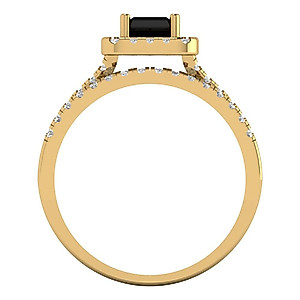 1.54 carat Emerald Cut Halo Solitaire Natural Black Onyx Wedding Anniversary Bridal Ring band set 14k Yellow Gold 4.5