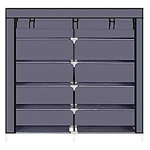 SoSo-BanTian1989 Metal Tube Frame Shoe Rack with Fabric Cover, 36 Pairs Portable Shoes Cabinet Storage Organizer (Dark Gray)