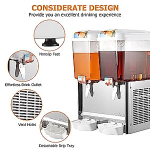 Commercial Beverage Dispenser, Towallmark 2 Tanks 9.5 Gallon 36L Commercial Juice Dispenser, 18 Liter Per Tank, 280W Stainless Steel Food Grade Ice Tea Drink Dispenser with Thermostat Controlle