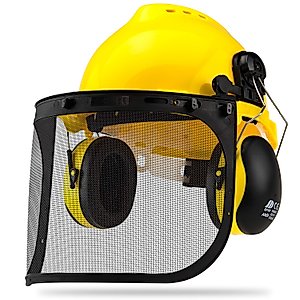 NEIKO 53880A Forestry Helmet for Safety with Shield and Earmuffs, Chainsaw Helmet with Face Shield, Hard Hat Safety Gear Equipment, Protective Face Shield and Mesh Shield for Face Protection