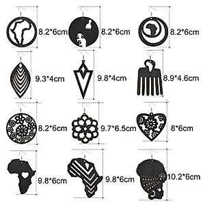 JOERICA 12 Pairs African Wood Earrings for Women Bohemian Wooden Drop Earrings Lightweight Statement Drop Earrings Set Ethnic Style