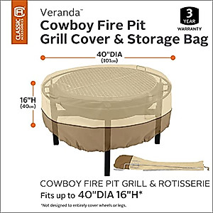 Classic Accessories Veranda Water-Resistant 40 Inch Cowboy Fire Pit Grill Cover and Storage Bag