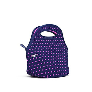 BUILT Gourmet Getaway Mini Soft Neoprene Lunch Tote Bag-Lightweight, Insulated and Reusable Mini Dot Navy LB10-MNV