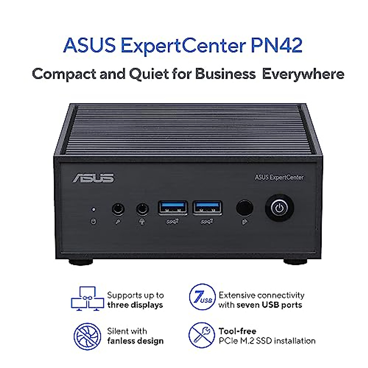 ASUS ExpertCenter PN42 Fanless Mini PC Barebone with Intel 12th gen Quad Core N100, Dual 4K Support, Dual LAN, 7 x USB, COM Port, WiFi 6E, Bluetooth, VESA Mount