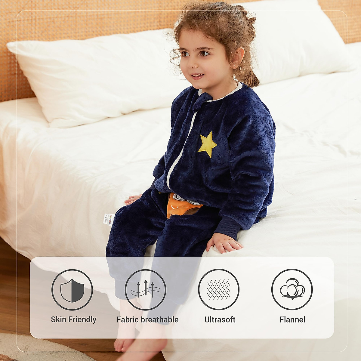 MICHLEY Flannel Baby Sleeping Bag Unisex Pajamas, Long Sleeve Zipper Wearable Sleeping Sack for Autumn Winter Boys Girls,Owl,5-6T, Size 130