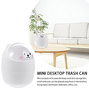 SEWACC Desktop Trash Can Cute Cartoon Table Garbage Storage Can Mini Desktop Wastebasket with Lid Small Office Countertop Garbage Can for Home Office (White)