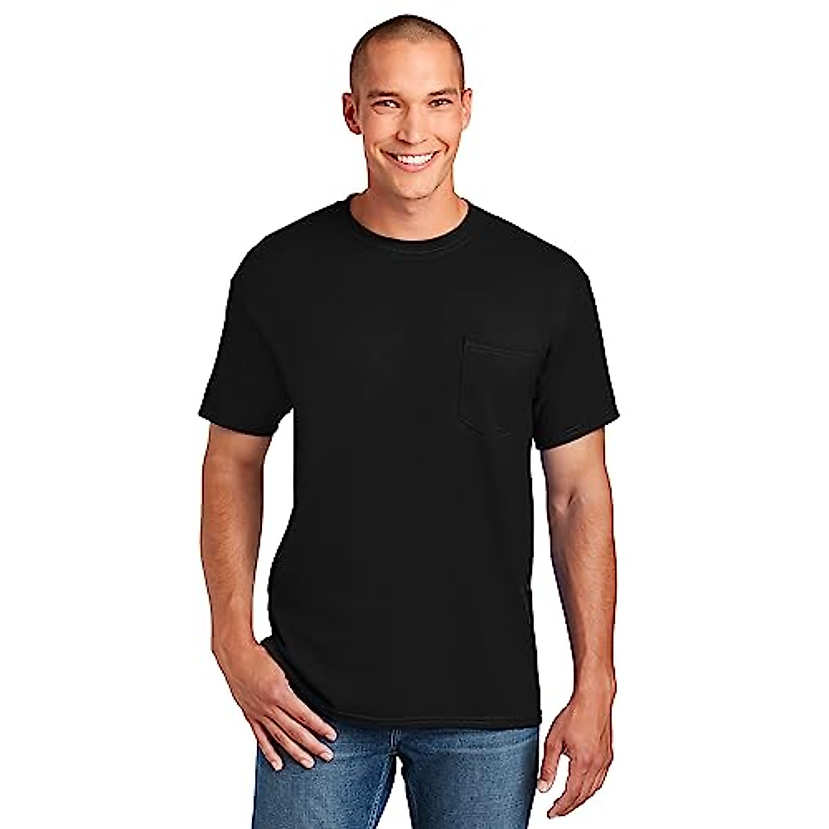 Fruit of the Loom Men's Pocket Crew Neck T-Shirt (Pack of 4), Black, X-Large