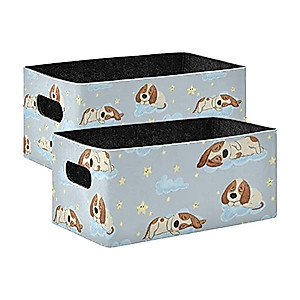 Sweet Dreams Dogs Storage Basket Felt Storage Bin Collapsible Toy Boxs Convenient Box Organizer for Kids Bedroom Magazine