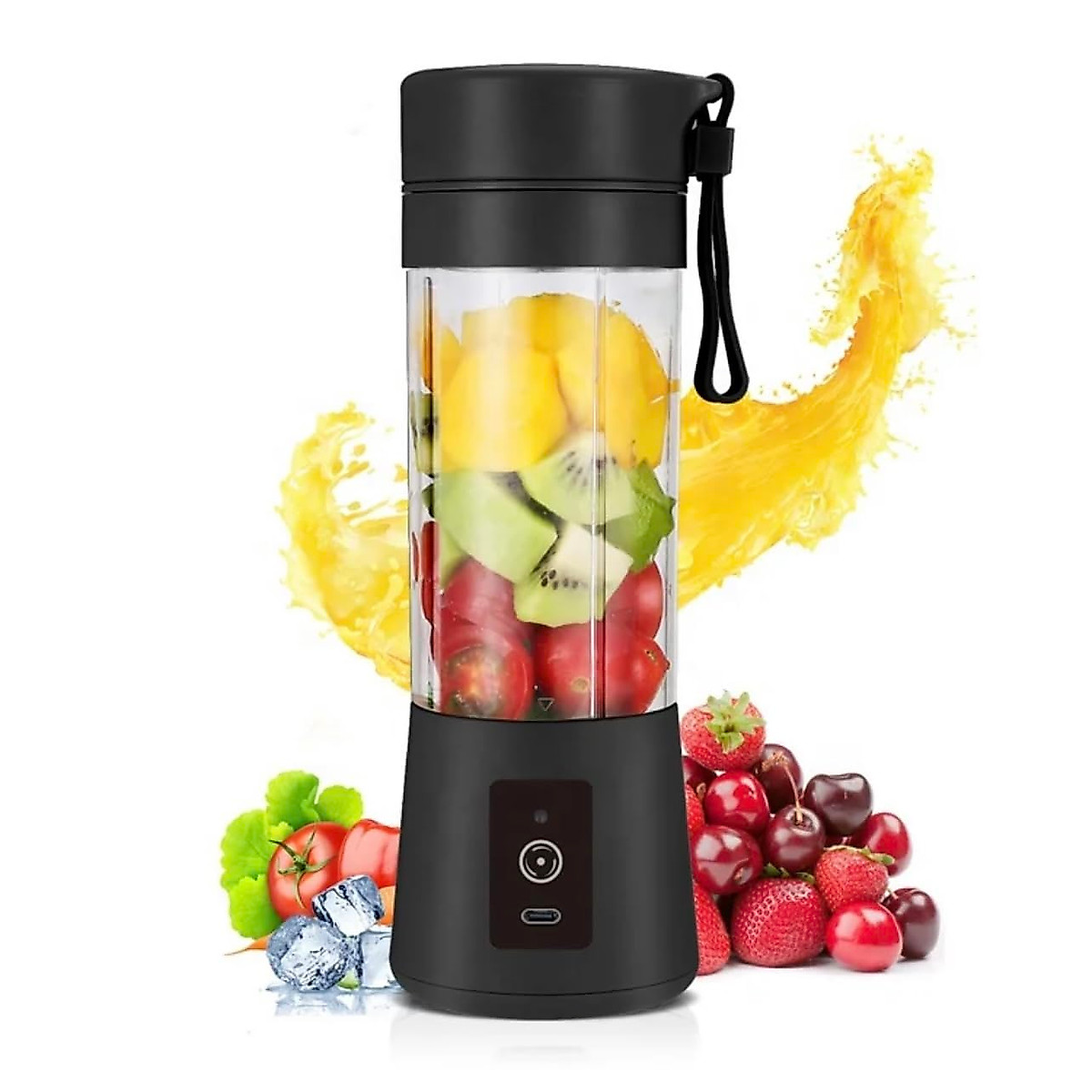Portable Blender, Mini Personal Blender for smoothies USB Rechargeable On The Go Mixer Electric Blender Personal Size Rechargeable USB, 380Ml Juicer Cup With 6 Blades (Black), Medium
