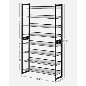 SONGMICS Shoe Rack, 8-Tier Shoe Organizer, Metal Shoe Storage for Garage, Entryway, Set of 2 4-Tier Stackable Shoe Shelf, with Adjustable Flat or Angled Shelves, Holds 32-40 Pairs, Black