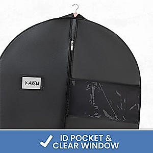 Black Garment Bag for Travel and Storage with Zipper and Eye-Hole, Carry Handles for Suits Tuxedos Dresses Coats 26 inch x 65 inch x 5 inch