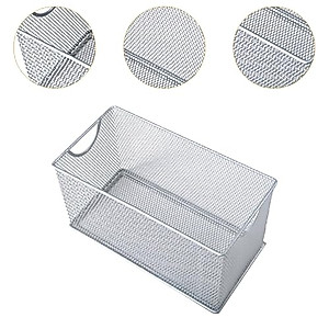 JISADER CD Storage Box,Metal Mesh Basket Multifunction Countertop Basket,Mesh Open Storage Bin for Garage Household, Bedroom, Laundry, Silver
