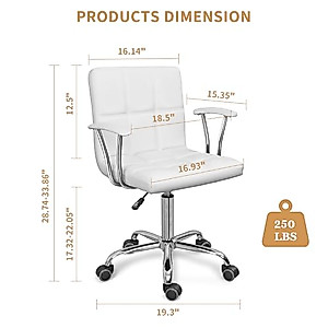 ERGOSEAT Home Office Desk Chair with Armrest and Wheels, Modern PU Leather Mid-Back Office Task Chair, Height Adjustable Swivel Computer Chairs for Home Office, White