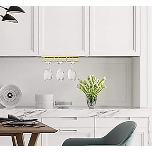 Nuovoware Wine Glass Rack, Wine Glass Hanger Rack Under Cabinet Stemware Wine Glass Holder Storage Hanger for Bar Kitchen Cabinet (3 Rows) - Gold