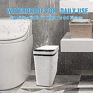 BIGEBAN Touchless Bathroom Trash Can with Lid, 2.5 Gallon Slim Smart Garbage Can, Automatic Motion Sensor Trash Can for Bathroom, Kitchen, Office, Bedroom, Living Room, Toilet (White)