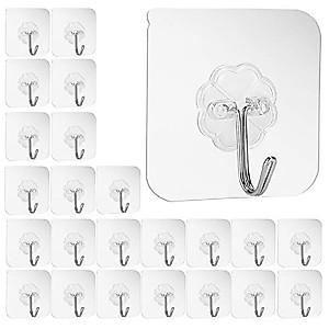 Hook 13ib (Max) Transparent Reusable No Trace Sticky Hook Magic Nano 513 Strong Sticky Hook, Waterproof, Rustproof 24 Pack