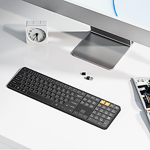 ProtoArc Backlit Wireless Keyboard, K100 2.4G Ultra Slim Wireless Illuminated Keyboard Full Size Silent Keyboard, Rechargeable, USB/Type C Connection, Natural Typing, Windows/Mac(Black)