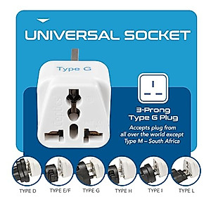 Ceptics UK, Hong Kong, Ireland, UAE Travel Plug Adapter (Type G) - 3 Pack [Grounded & Universal] (GP-7-3PK), White, Standard