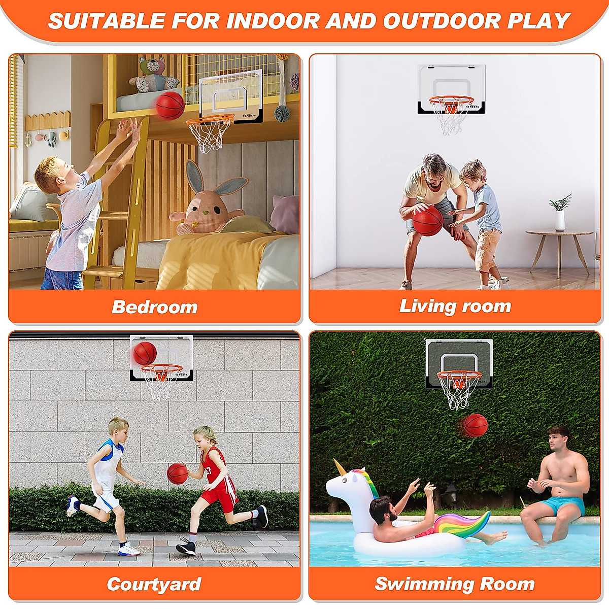 YIFUHH Indoor Basketball Hoop for Kids with Electronic Scoreboard and Sounds Mini Basketball Hoop Set with 3 Balls for Door & Wall for Adults Boys Teens 3 4 5 6 7 8 9 10 11 12