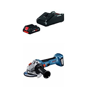 BOSCH GXS18V-15N15 18V Starter Kit with (1) CORE18V 4.0 Ah Compact Battery GWS18V-8N18V Brushless 4-1/2 in. Angle Grinder with Slide Switch (Bare Tool)
