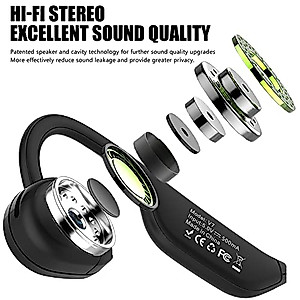 Open Ear Air Conduction Headphones, Wireless Earphones Bluetooth 5.3 Headset, Up to 10+ Hours Playtime Sports Headphones for Running/Cycling/Hiking/Gym/Climbing/Driving/Music/Gaming/Working (Black)