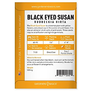 Black Eyed Susan Seeds for Planting - Rudbeckia Hirta Flower Seeds for Cut Flower Gardens Beautiful Yellow and Black Flowers to Grow in Your Garden by Gardeners Basics