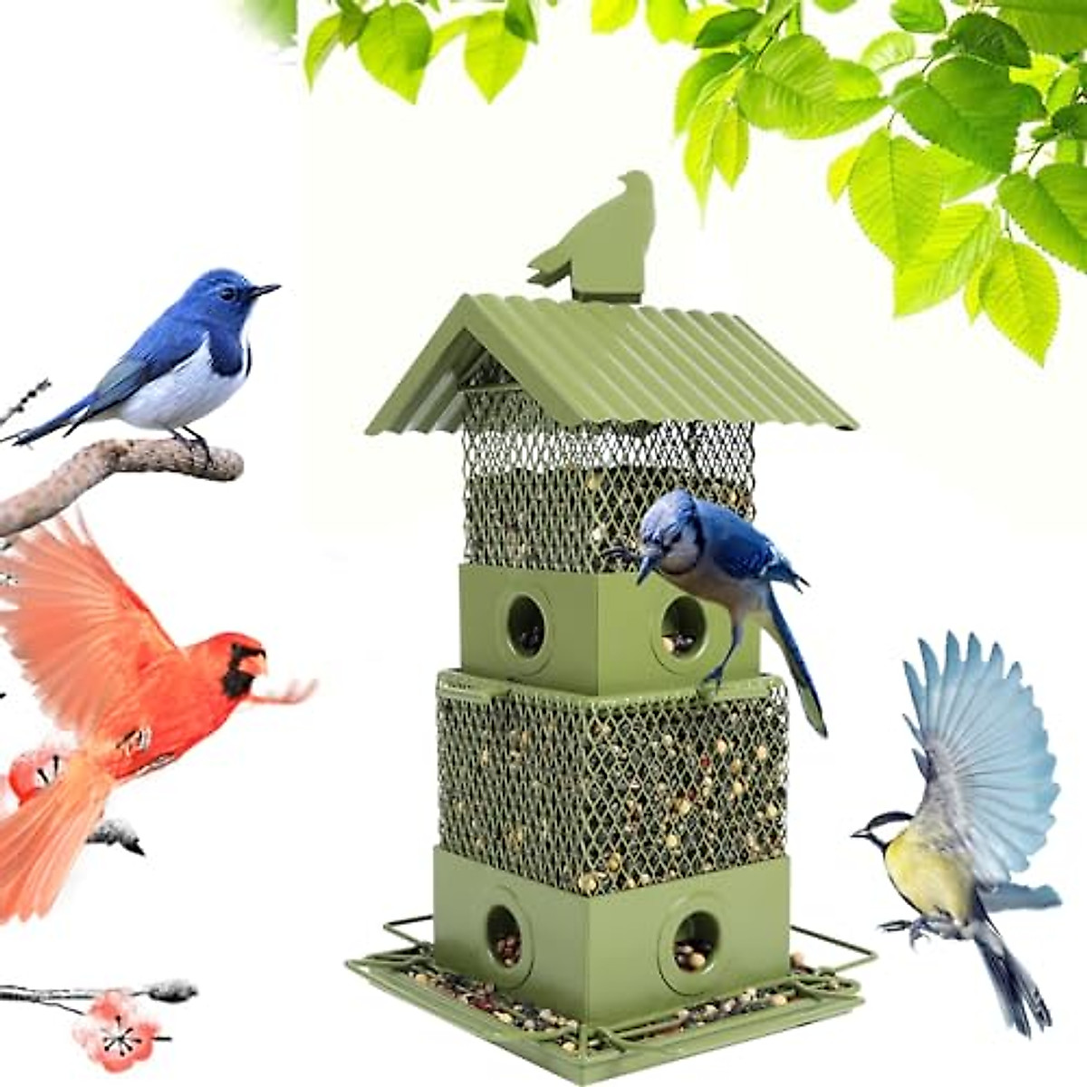 Metal Bird Feeder for Outside,6.2 lbs Large Capacity for Outside Hanging Bird Feeder for Wild Birds Chew-Proof and Water Resistant Wild Bird feeders for Cardinal, Finch, Chickadee, Blue Jay(Green)