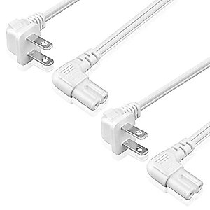 TNP Universal 2 Prong Angled Power Cord (6 Feet) 2 Pack - NEMA 1-15P to IEC320 C7 Figure 8 Shotgun Connector AC Power Supply Cable Wire Socket Plug Jack (White) For PS4, Apple TV, PS3 Slim
