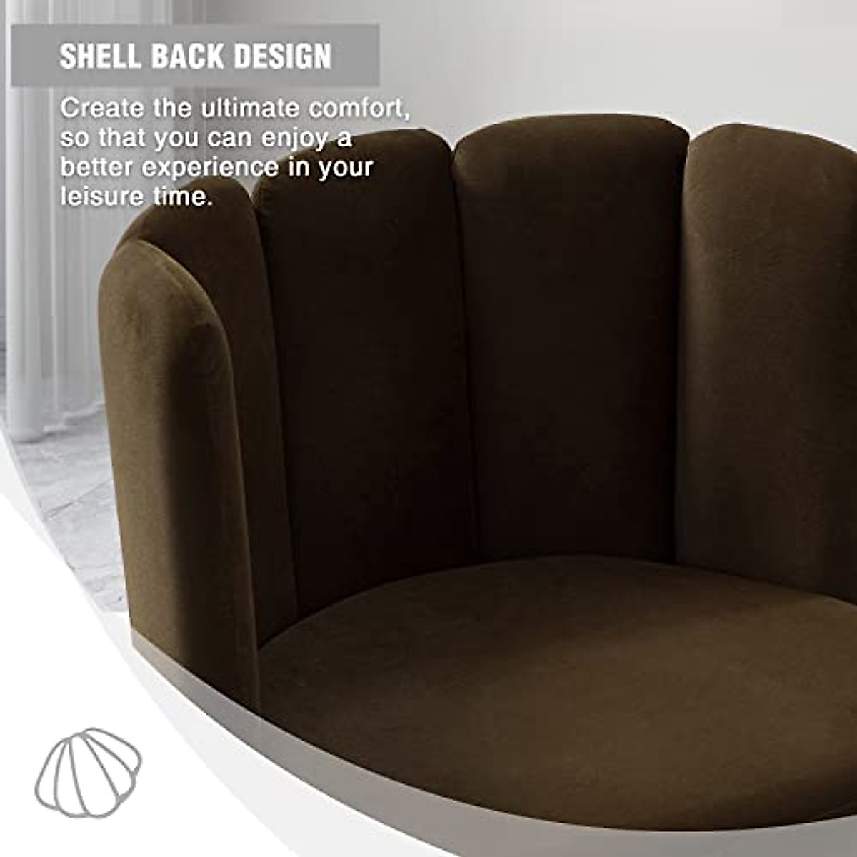 NIOIIKIT Velvet Dining Chairs, Modern Vanity Chairs, Upholstered Accent Chairs with Gold Metal Legs, Comfy Side Chair with Shell Backrest Design for Dining Room, Living Room, Bedrooms (Brown)