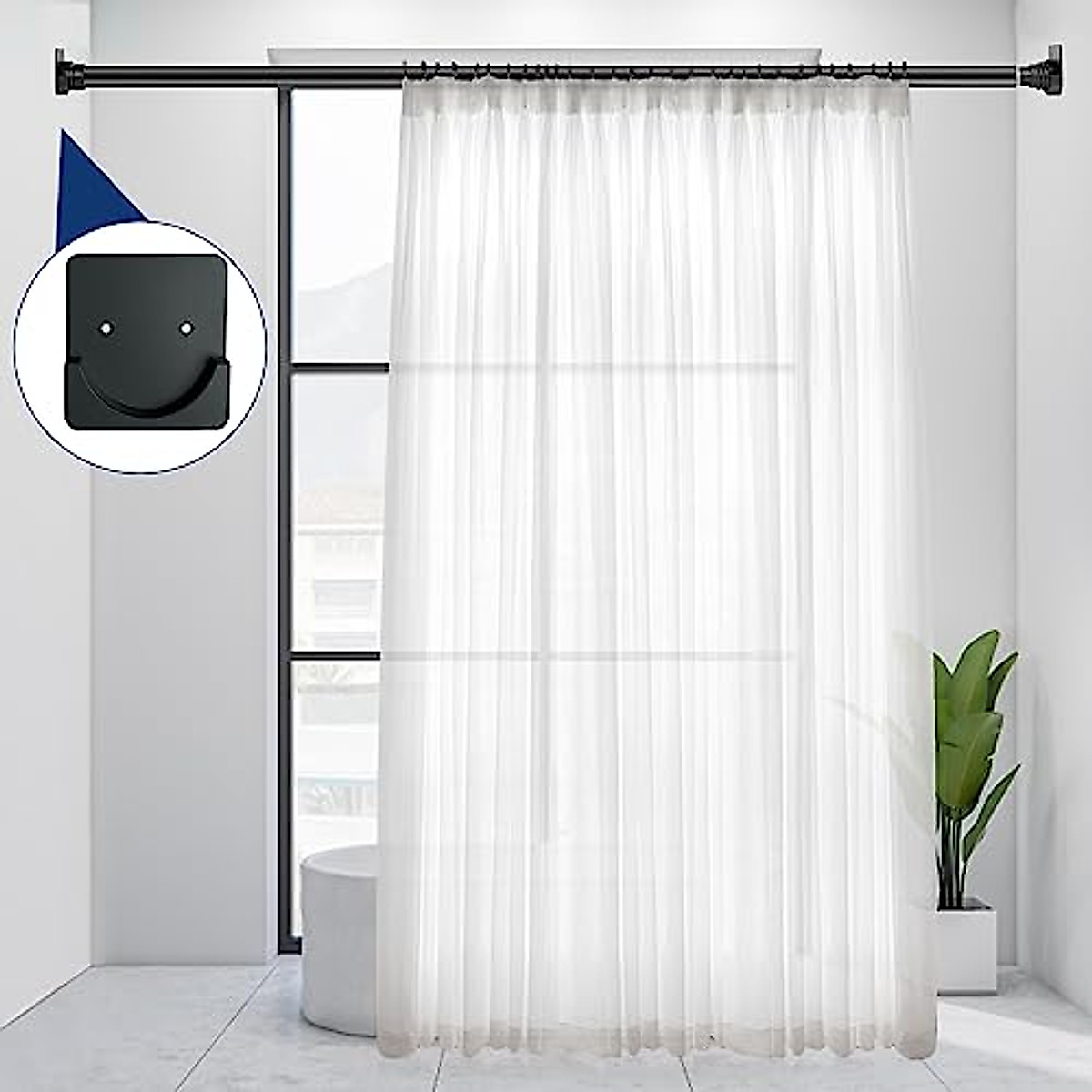 LGQXGO Adhesive Shower Curtain Rod Holders - No Drilling | Waterproof | Heat Resistant | Max Load 50 lbs | Perfect for Bathroom Walls | 2 Pack,Black Shower Rod Holders (Rod Not Included)