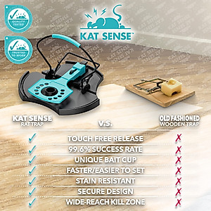 Kat Sense Large Rat Traps That Work, Instant Humane Kill Snap Trap for House, New Wide Strike Bar Captures 3x More Rodents Chipmunks Mice & Squirrels, Set of 4 Indoor Outdoor Mouse Traps Trampas Ratas