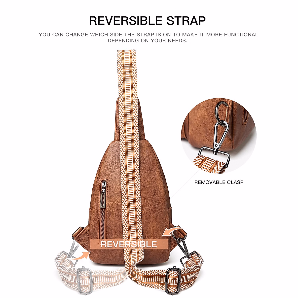 LATMAP 7L Sling Bag For Women Men Cross body Chest Bags Small Backpack Purse Fanny Pack Shoulder Travel Belt Bag Faux Leather Brown