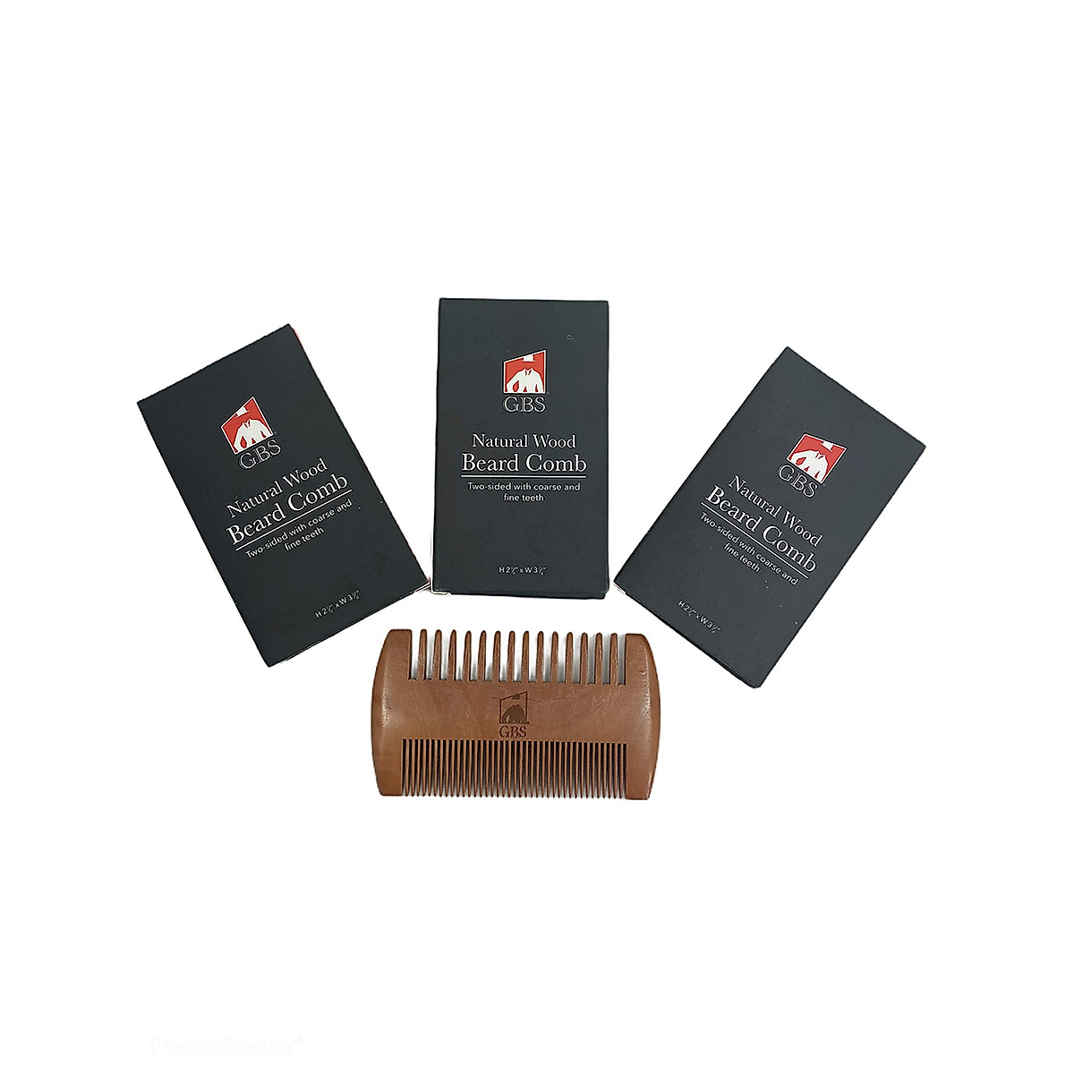 G.B.S 2 Sided Beard Comb - Pocket Sized Wooden Beard & Mustache Comb with Fine & Coarse Teeth - Perfect for Use with Beard Balms, Mustache Wax and Oils (Pack of 3)
