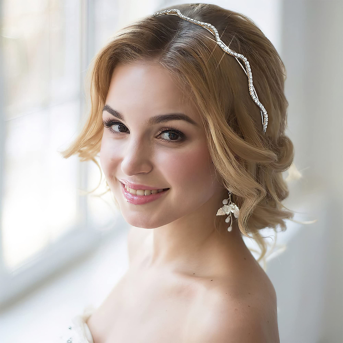 CellElection 10PCS Crystal Headband Pearls Flower Hairbands Jewelry Rhinestone Fashion Beaded Headbands Gold Sliver Metal Headbands Headdress for Girls Women Teens…