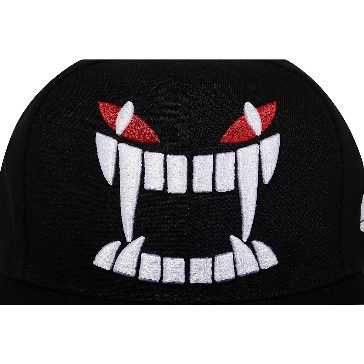Quanhaigou Men's Black Snapback,Big Teeth Adjustable Baseball Hat 3D Embroidery Cartoon Caps