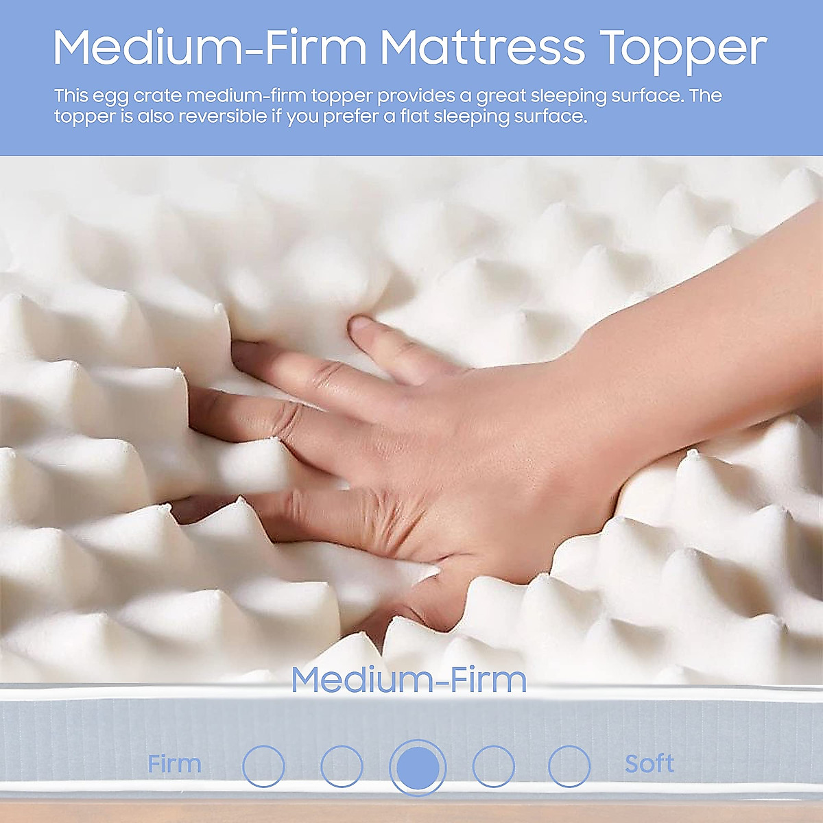 Greaton Breathable 1-inch Convoluted Egg Shell Foam Mattress Topper | Toppers for Mattresses Adds Ultimate Comfort, Reduces Back Pain, Perfect Body Support, Maintain Proper Posture, King, White