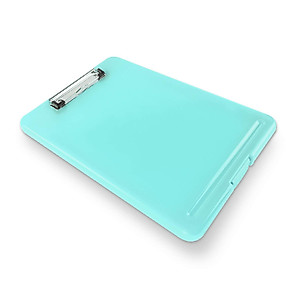 Super Z Outlet Slim Plastic Nursing RN Style Coaches Clipboard with Open Foldable Storage, Classroom Teacher College Size (9.5" x 13.5") (Turquoise)