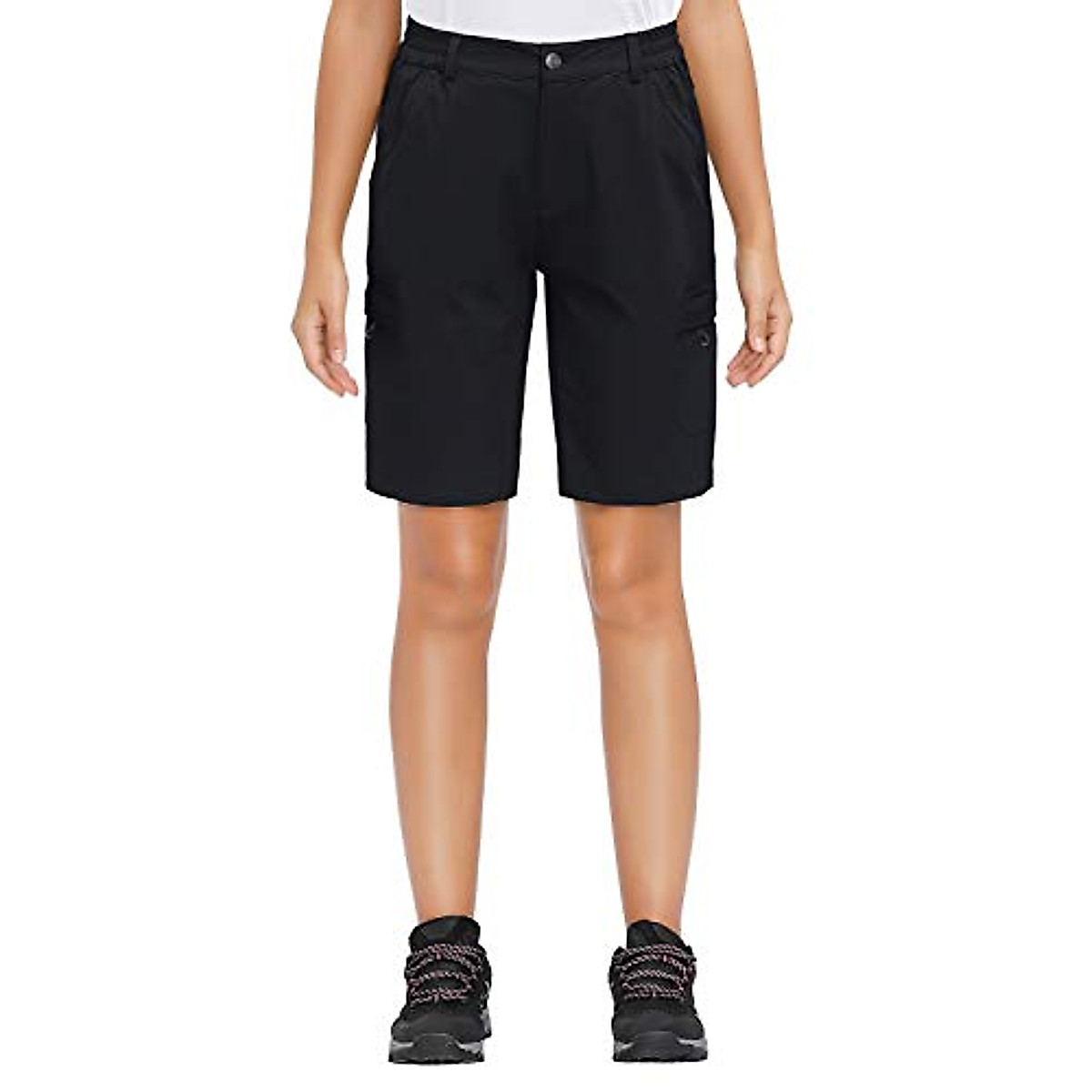 Libin Women's Lightweight Hiking Shorts Quick Dry Cargo Shorts Summer Travel Golf Shorts Outdoor Water Resistant Black S